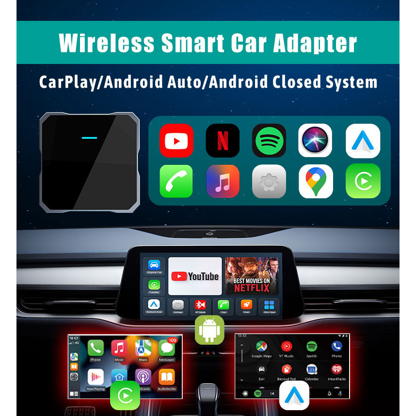 แบบพกพารถเล่น AI กล่องไร้สาย CarPlay อะแดปเตอร์ Android Auto พร้อม ...