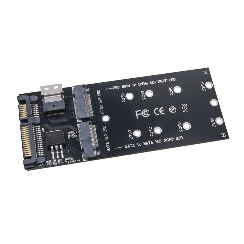 M2 SSD อะแดปเตอร ์ M.2 SATA SSD ถึง SATA + M2 NVME SSD ถึง SFF-8654 Converter 22Pin SATA To M2 ...