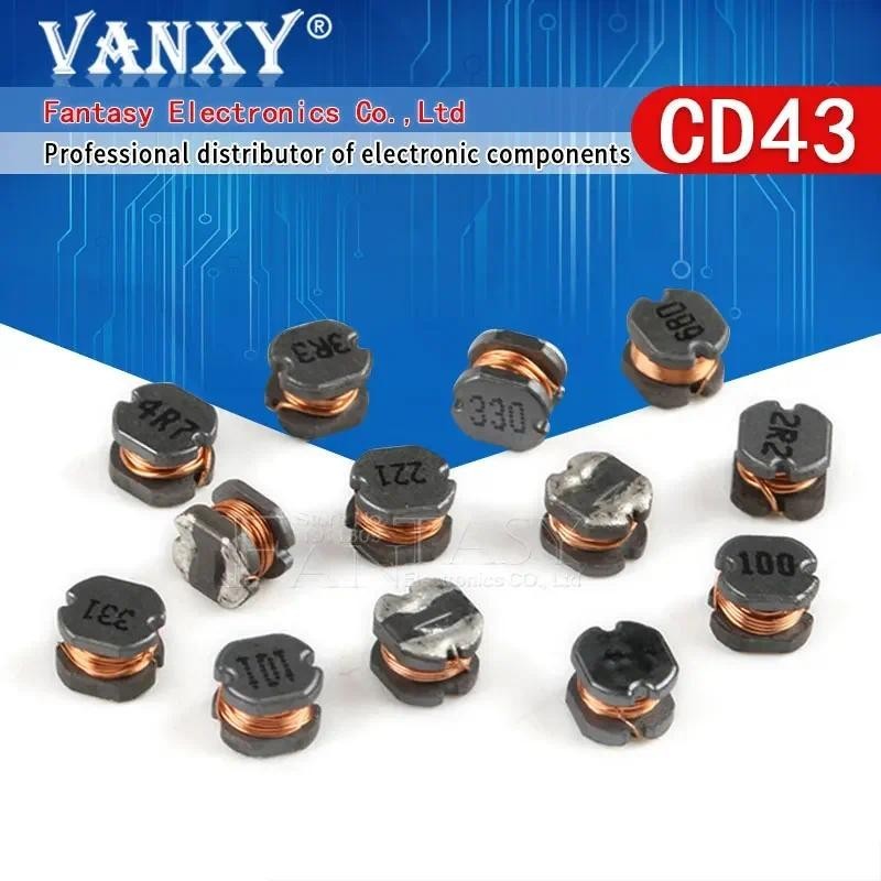 20pcs CD43 SMD Power Inductor 1 1.5 2.2 3.3 4.7 6.8 10 15 22 33 47 68 ...