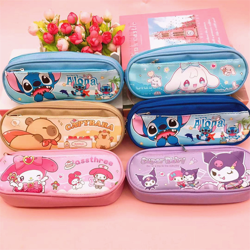 Stitch Kuromi กล่องดินสอสองชั้น Kapibara กล่องดินสอการ์ตูนนักเรียนซิป ...