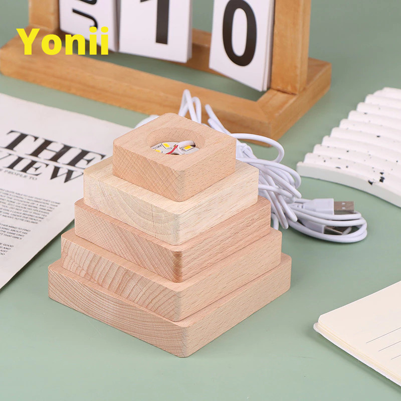 Yonii 6/8/10 ซม.Led โคมไฟไม้เนื้อแข็งสแควร์ไฟกลางคืนโคมไฟ Usb ผู้ถือไฟ ...