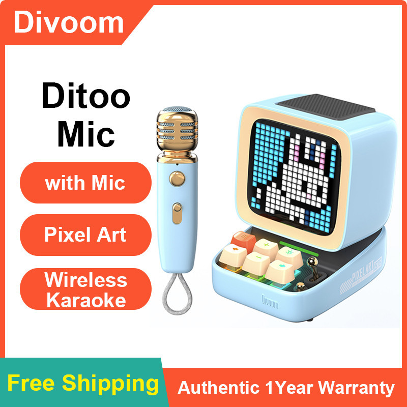 Divoom Ditoo Mic ลําโพงบลูทูธ Pixel Art แบบพกพาสําหรับพีซีพร้อมไมโครโฟนคาราโอเกะไร้สาย, บลูทูธ 5 ...