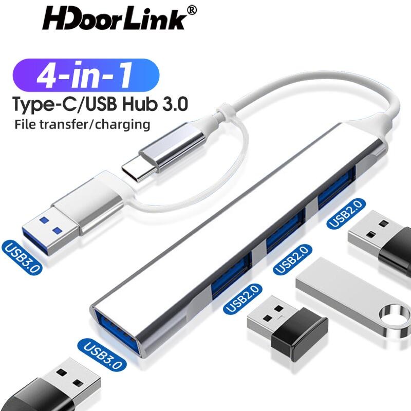 Hdoorlink 4 in 1 USB Hub OTG Adapter USBC Type-C Spliter อะแดปเตอร์ USB OTG Adapter Docking ...