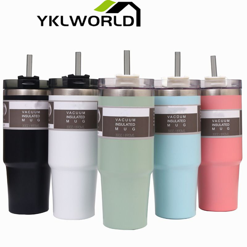 YKLWORLD 30oz แก้วเก็บความเย็น Tyeso เเก้วเก็บความเย็น แก้วน้ำสแตนเลส 304 900ml แถมหลอดมาในตัว ...