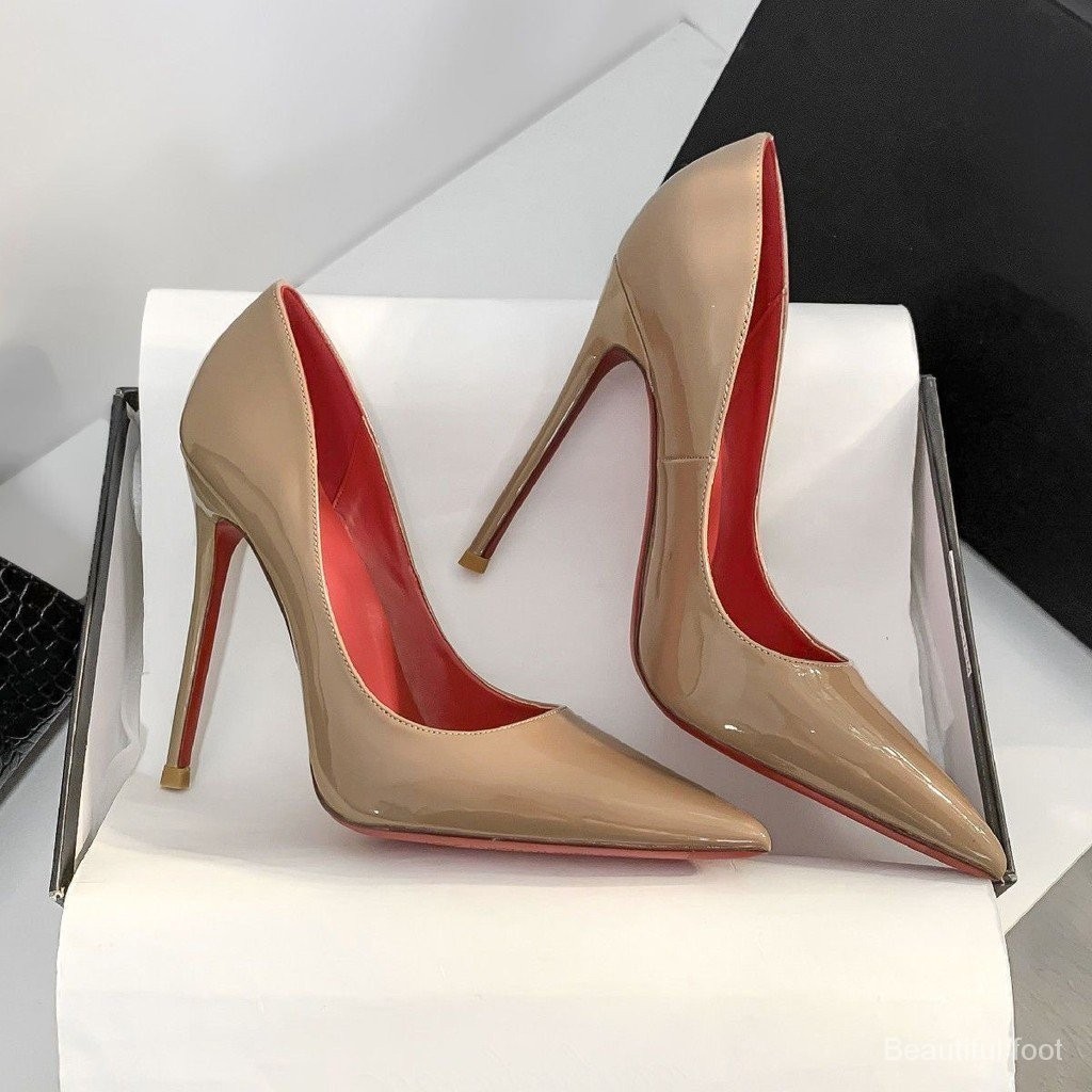 2024New Black Patent Leather Simple Sexy Low-Cut Open Toe Side Air ...