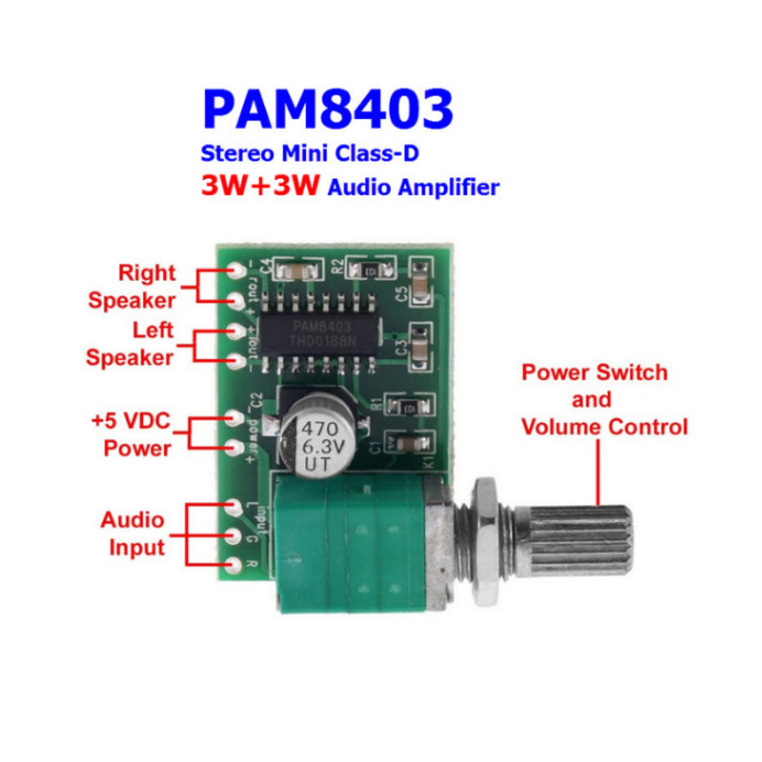 PAM8403 5V Stereo Mini Class-D 3W+3W Audio Amplifier with Volume ...