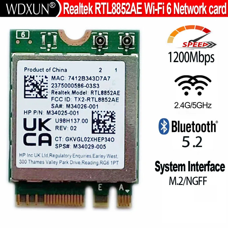 Realtek RTL8852AE RTL8852 AW-XB473NF WiFi 6 MU-MIMO การ์ดเครือข่าย 2.4G ...