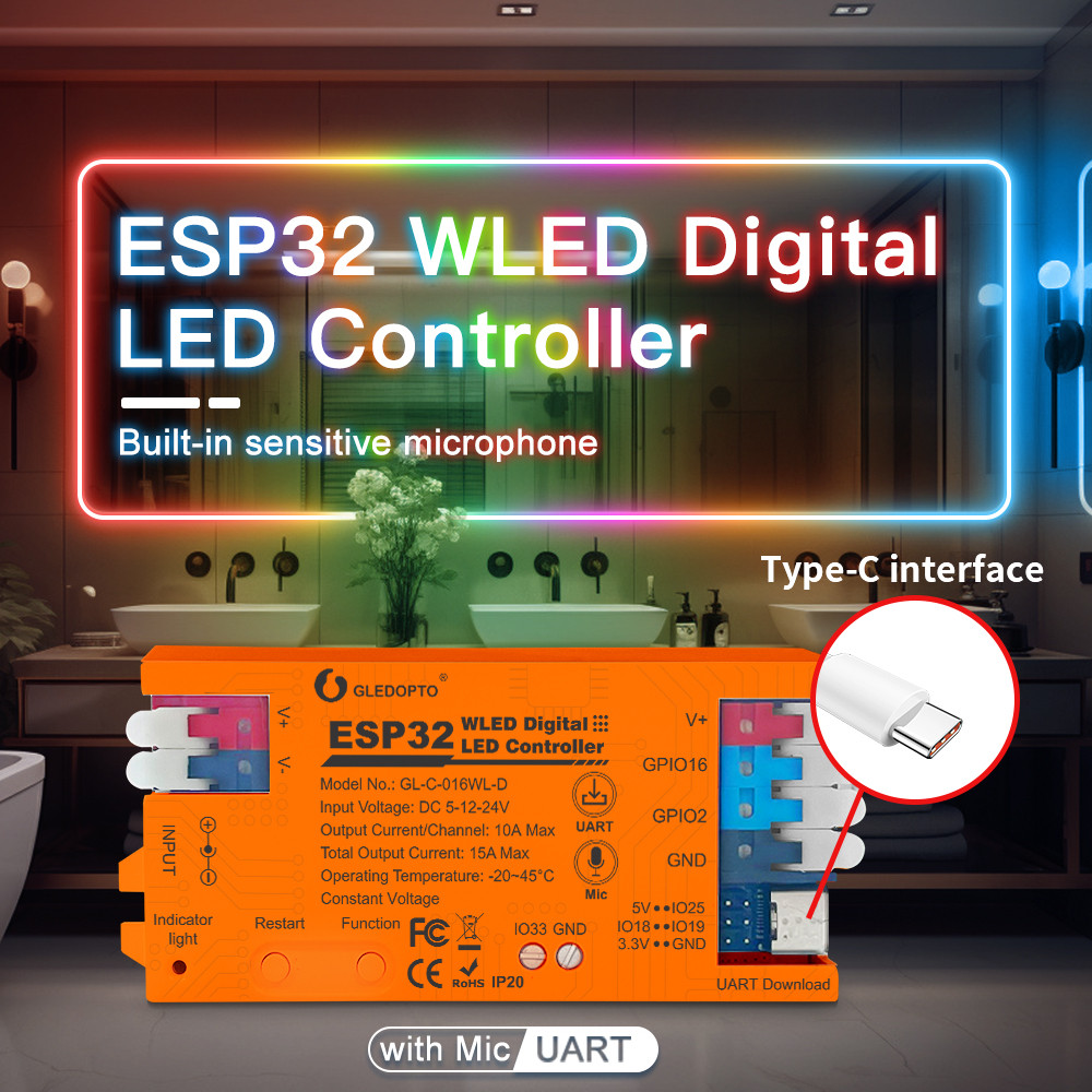 Gledopto ESP32 WLED LED Controller DIY แบบไดนามิกทํางานแอดเดรสดิจิตอล ...