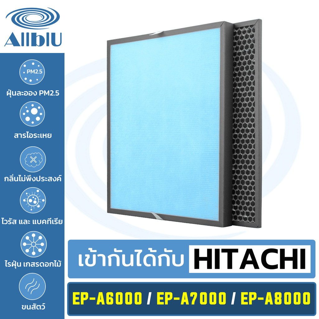 AllblU Filter ไส้กรองทดแทน เครื่องฟอกอากาศ Hitachi รุ่น EP-A6000 EP ...