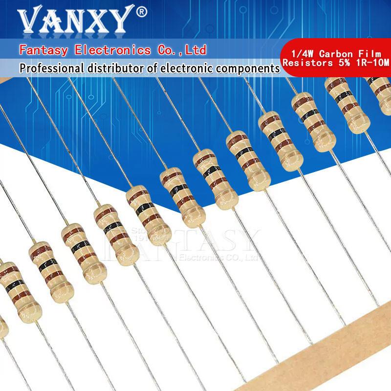 1000pcs 1/4W Carbon Film Resistors 5% 1R-10M 10R 47R 100R 220R 1K 10K 4K7 100K 560K 1M 3M3 โอห์ม ...