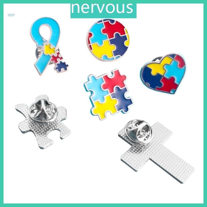 Nerv 6 ชิ้นออทิสติกปริศนาเคลือบ Pin เสื้อผ้า Pin เคลือบ Lapel Pins ตก ...