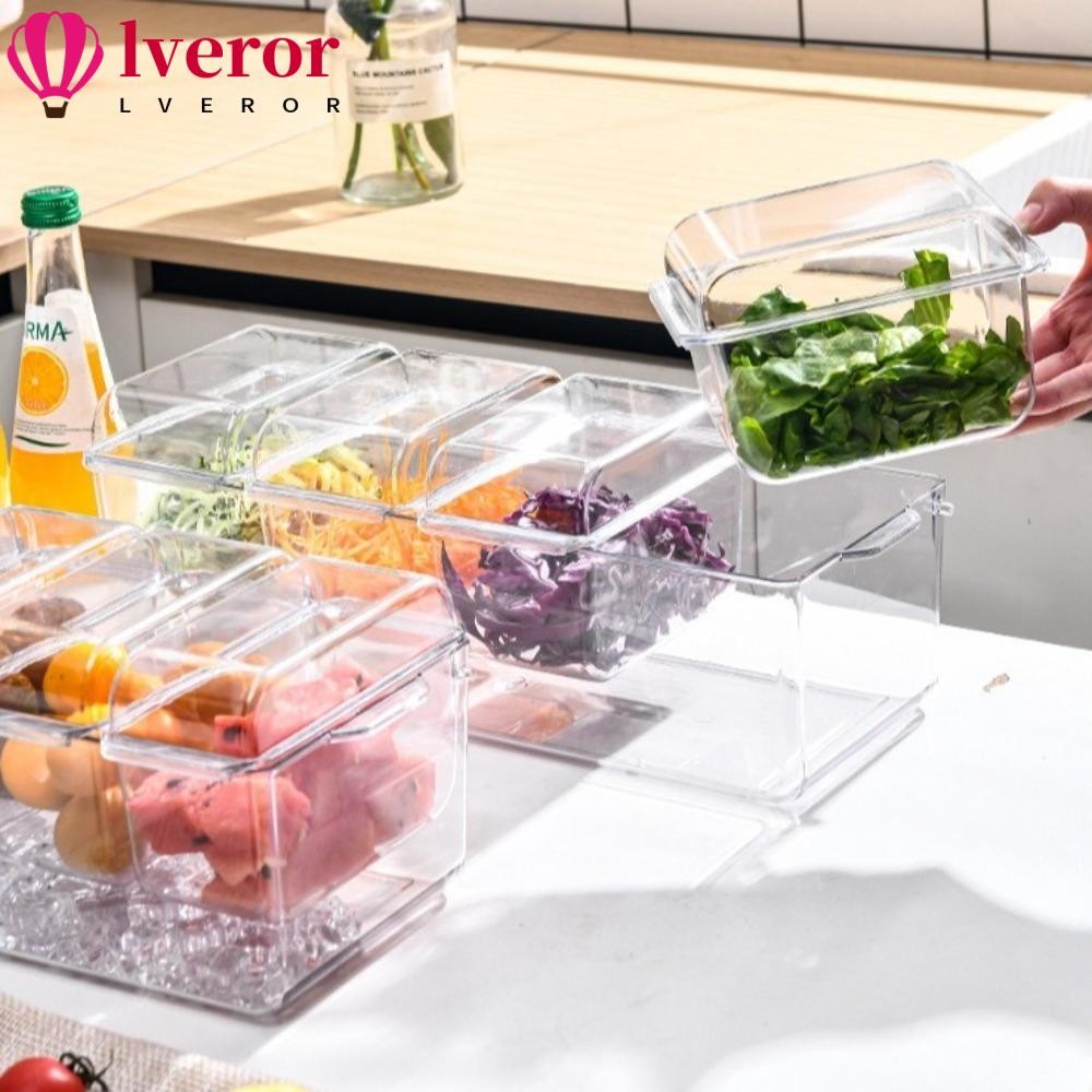 Lveror กล่องเย็นสด, กล่องเก็บตู้เย็นแบบถอดได้ 4/5 กริด, พลาสติกสองชั้นใสแช่เย็นสลัดผลไม้กล่อง ...