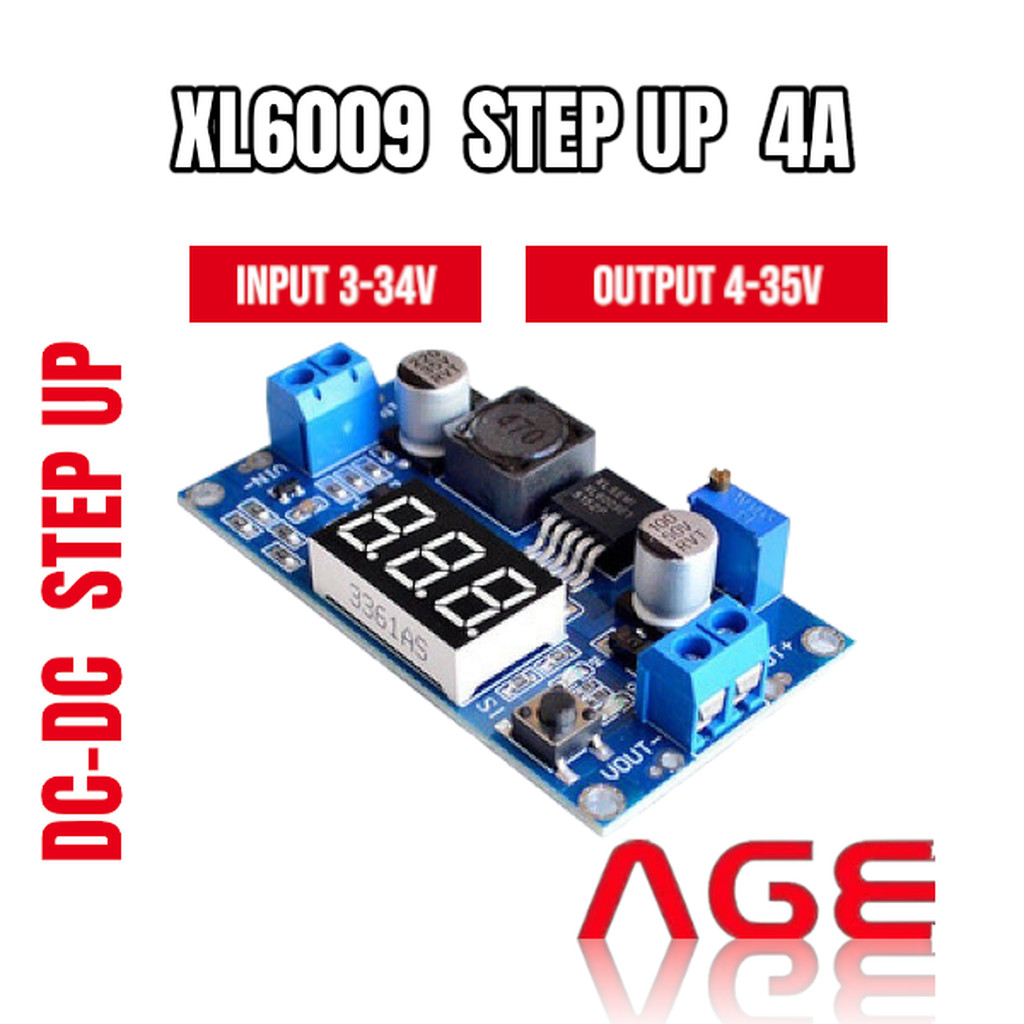 XL6009 Step up แปลงไฟจาก 3-34V เป็น 4-35V LM2577 กระแสสูงสุด 4A พร้อมจอดิจิตอลโวลต์มอเตอร์ ...