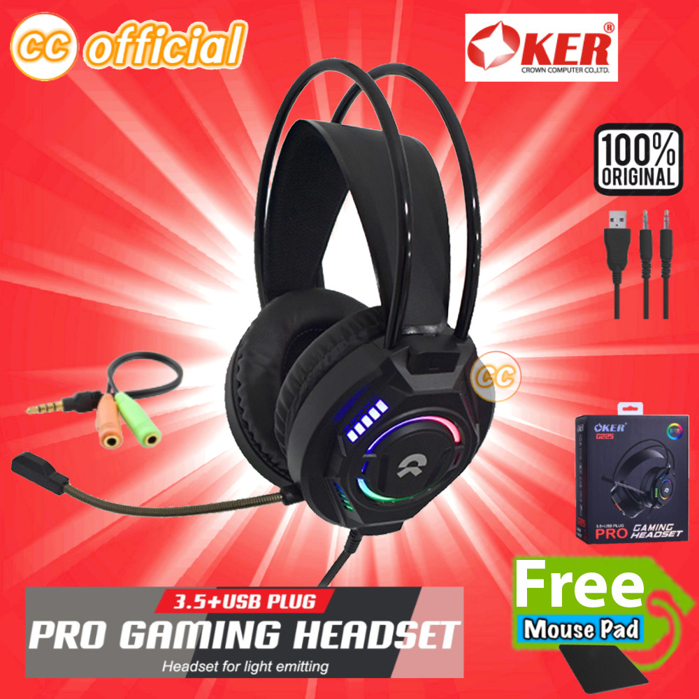 แท้100% OKER G225 สีดำ PRO GAMING HEADSET 3.5+USB หูฟัง คอมพิวเตอร์ Stereo หูฟังเกมส์มิ่ง ...