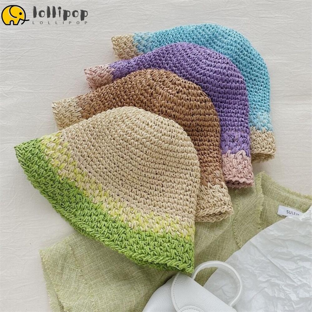 Lollipo1 หมวกชาวประมง, โดมป้องกันรังสียูวีหมวกฟางบังแดด, Patchwork ขนาดใหญ่ Eave Sunblock ชายหาด ...
