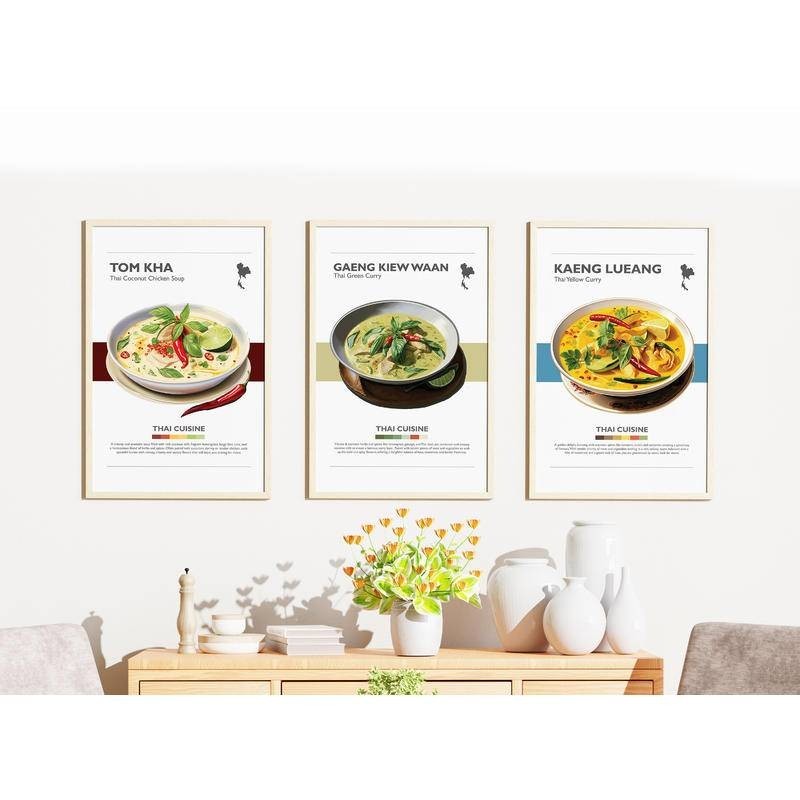 Thai food Poster Thailand canvas Prints Green Curry, Yellow Curry, Tom ...