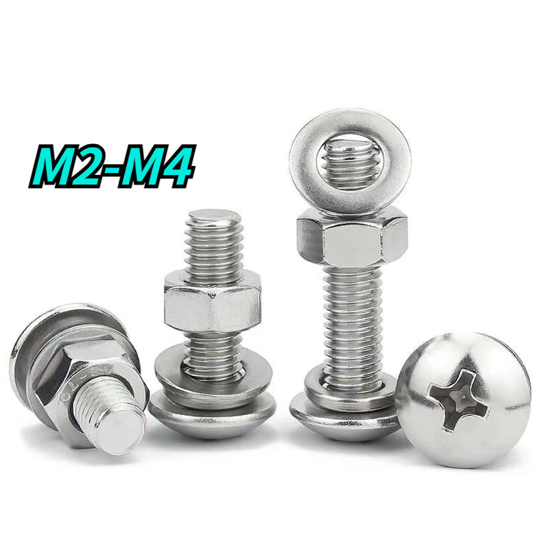 [HNK] 304 สแตนเลสหัวแบนขนาดใหญ่หัวกลม Phillips สกรูชุดอ่อนนุชแบนเครื่องซักผ้า Bolt สกรูผสม ...