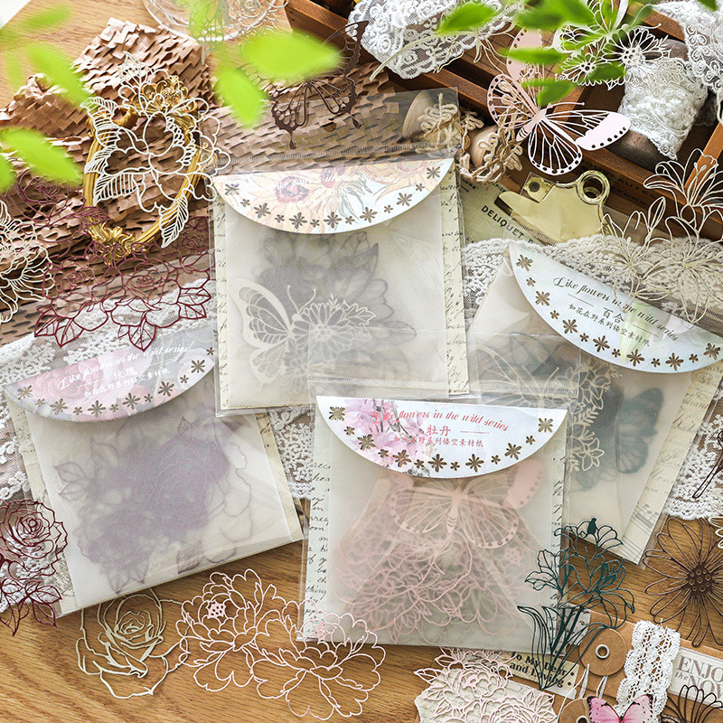 Kowei 30 ชิ้น [ดอกไม้ในซีรีส์ป่า] Hollow Journal วัสดุกระดาษ Writable ...