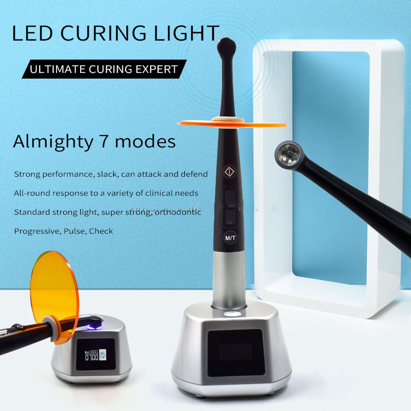 ทันตกรรม Curing Light โคมไฟ 1s Cure โคมไฟ 7 โหมด 3000 Mw/cm2 ไร้สายไร้สายปรับ Metering Blue Cold ...