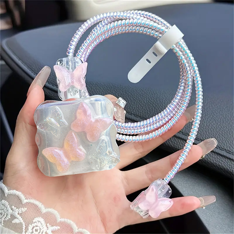 Ins Style Charger Protectors Butterfly Flower Heart Charger Case Cable ...