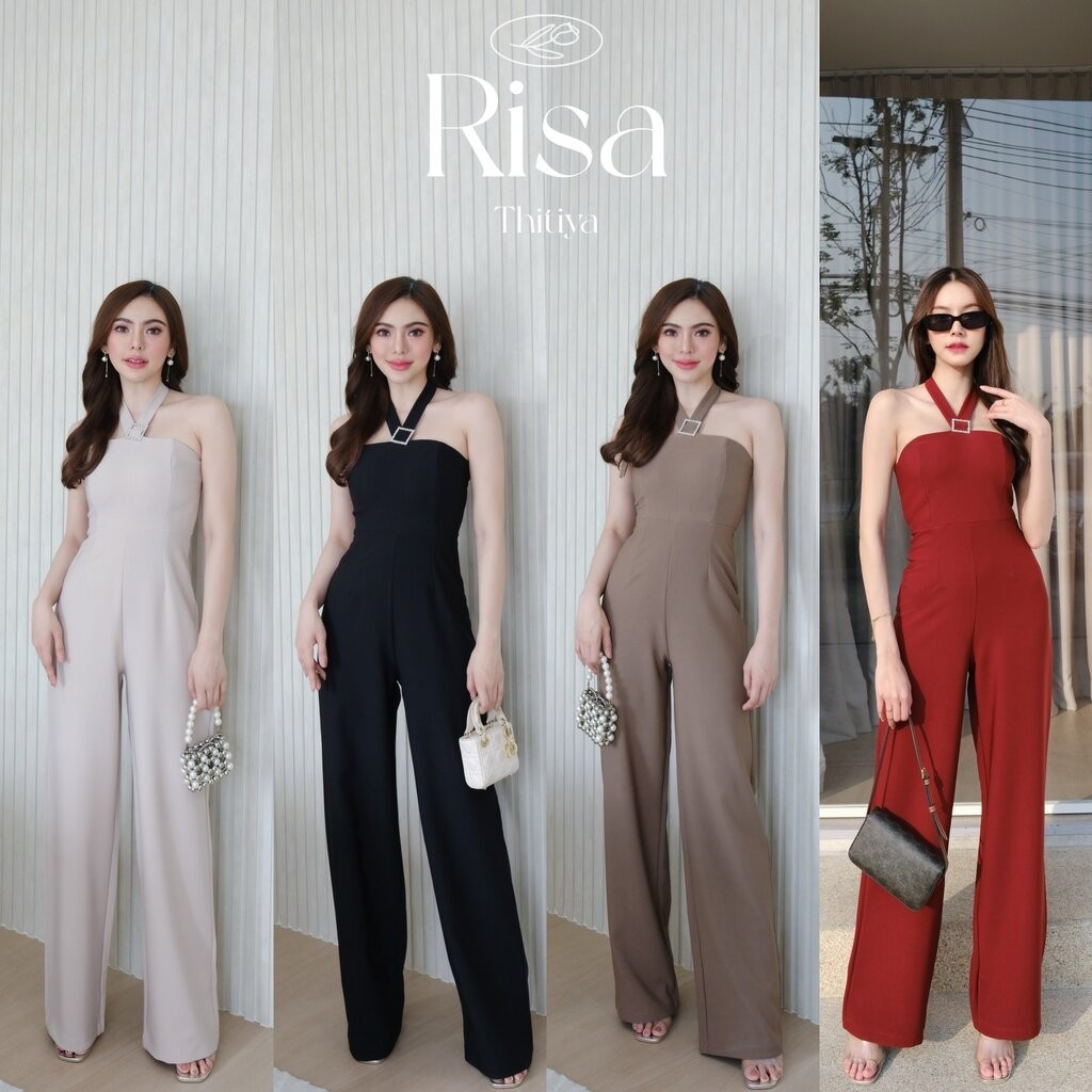 Risa' Jump จั๊มยาวผูกคอ ผ้าแน่นเด้ง ทรงเป๊ะ ช่วงกางเกงกระบอกใหญ่ ใส่ ...