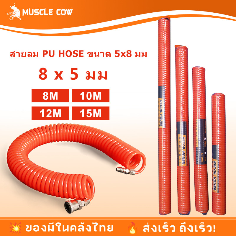 MUSCLE COW แบบสปริง สายลม แบบสปริง PU AIR HOSE ขนาด 5x8 mm. 8เมตร-12 ...