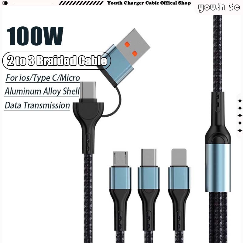 Pd100w Super Fast Charging Data Cable 5-in-1 USB/C ถึง ios/Type C/Micro ...