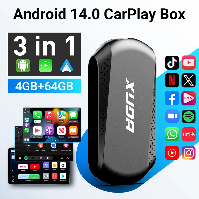 XUDA Android14 Wireless CarPlay&Android Auto 3in1 CarPlay Smart Box แอปพลิเคชั่นในตัวสำหรับการ ...