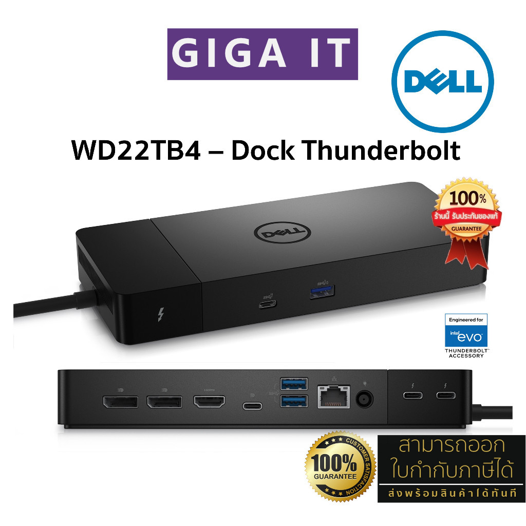 Dell WD22TB4 Thunderbolt 4 Docking - 2 Thunderbolt 4 ports, Multi ...