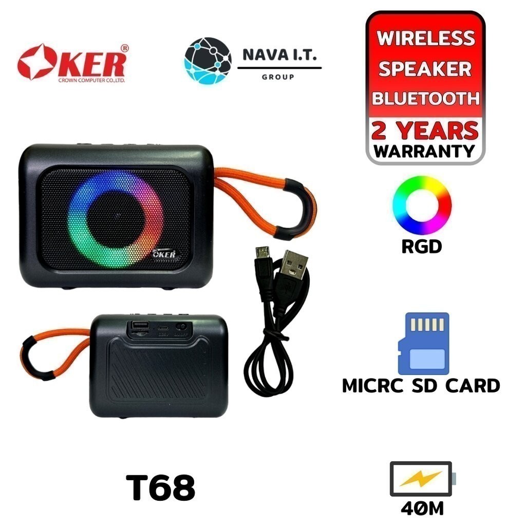 🛵มีส่งด่วน💨 OKER T68 BLACK MINIMAL WIRELESS SPEAKER ลำโพงพกพาไฟ RGB รับ ...