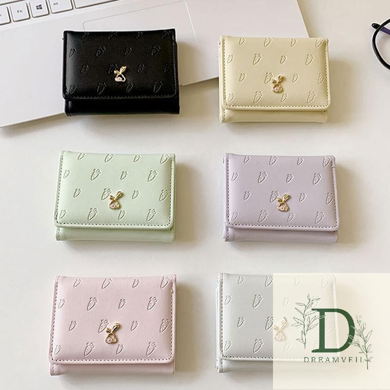 Sgl แบบพกพาการ์ตูนกระต่ายกระเป๋าแครอทพิมพ์ปุ่ม Snap Lady สั้น PU ...