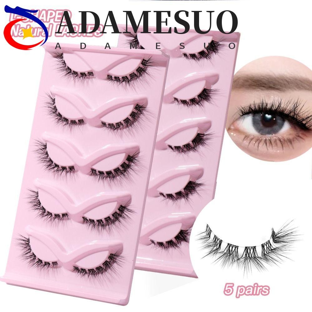 Adamesuo 5 คู่ L Curl ขนตาปลอม, 3D Full Strip Cat Eye ปลอม Lashes, Soft Eye Tail ยาว Clear Stem ...