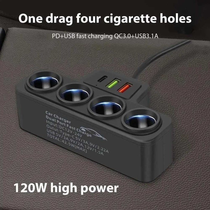 เครื่องชาร์จโทรศัพท์มือถือในรถยนต์ HP Casan 120 วัตต์ 12V 24V USB PD ...