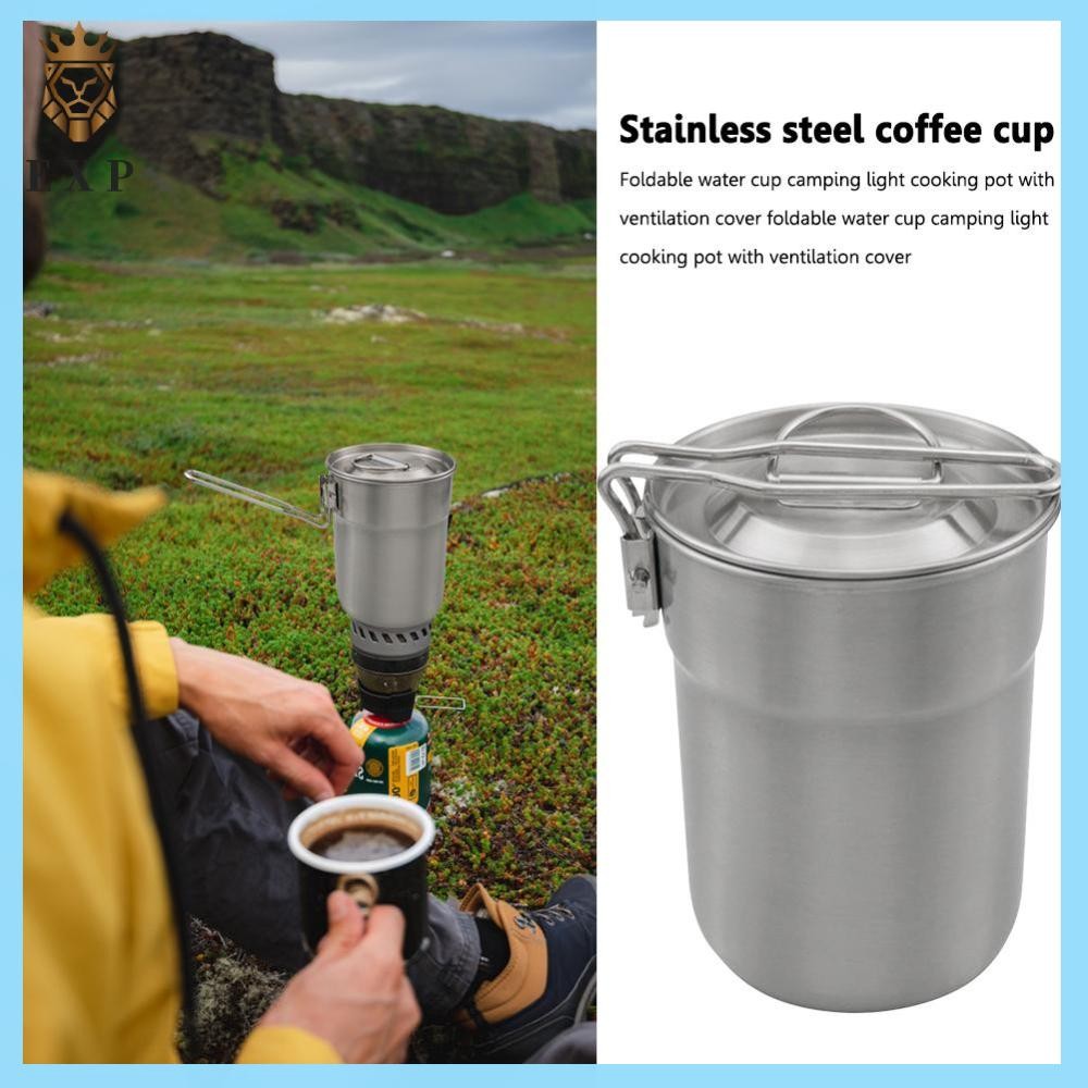 [explosion1.th] ถ้วยกาแฟแคมป์ปิ้ง 1 ลิตรพร้อมที่จับพับได้ทําอาหารเครื่องครัวถ้วยบนโต๊ะอาหาร ...