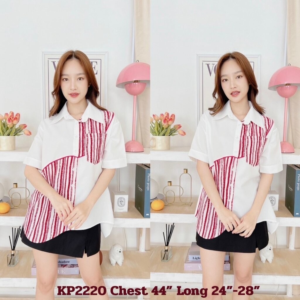 เสื้อเชิ้ตเเขนสั้น สลับสีลายริ้ว ผ้าคอตตอนเนื้อดี รหัส T002 | Shopee Thailand