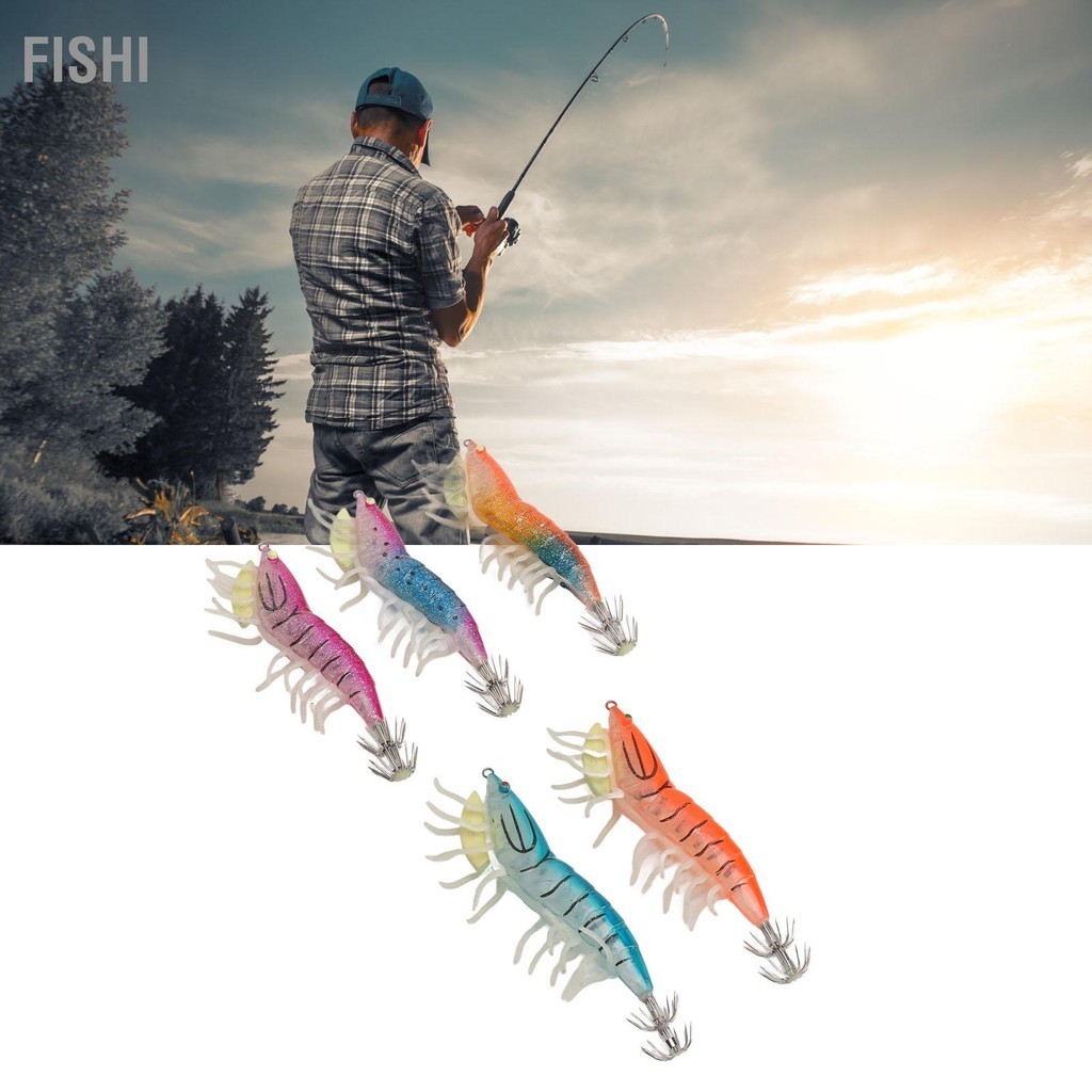 Fishi 5pcs ไม้กุ้งเหยื่อประดิษฐ์พร้อม Counterweights Double Pileate ...