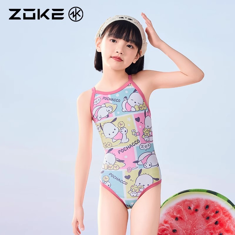 Zoke ชุดว่ายน้ําเด็กผู้หญิง One-Piece Professional Swim Training | ลายการ์ตูน Pochacco | ดีไซน์ ...