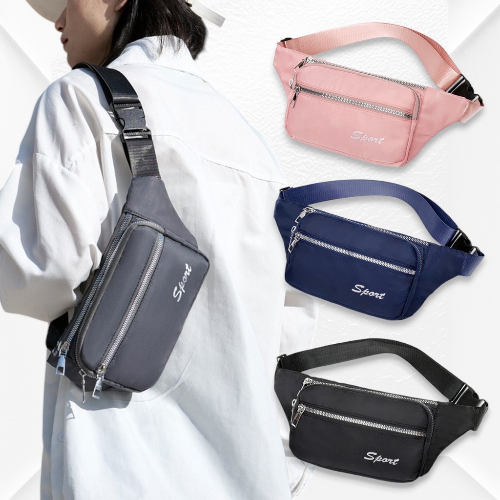 (w271) กระเป๋าคาดอก กระเป๋าคาดเอว มี3ช่องซิป แต่งซิปเงินสวยงาม | Shopee ...