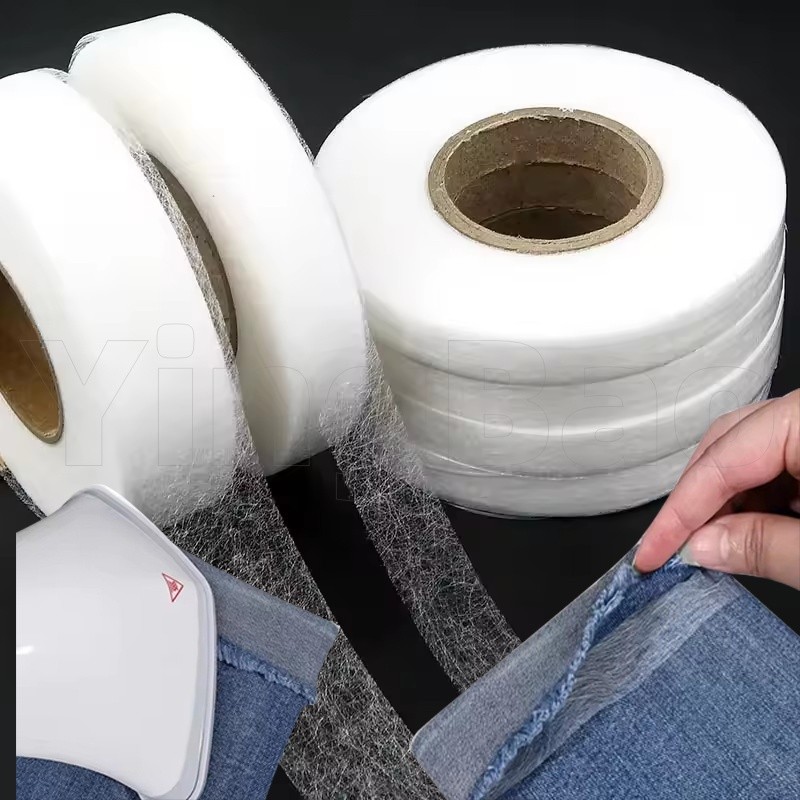 64m ม้วนไม่ทอ Double-side Interlining กาวผ้าเครื่องแต่งกายเหล็กบน Hem เทปขอบ Shorten กางเกง DIY ...