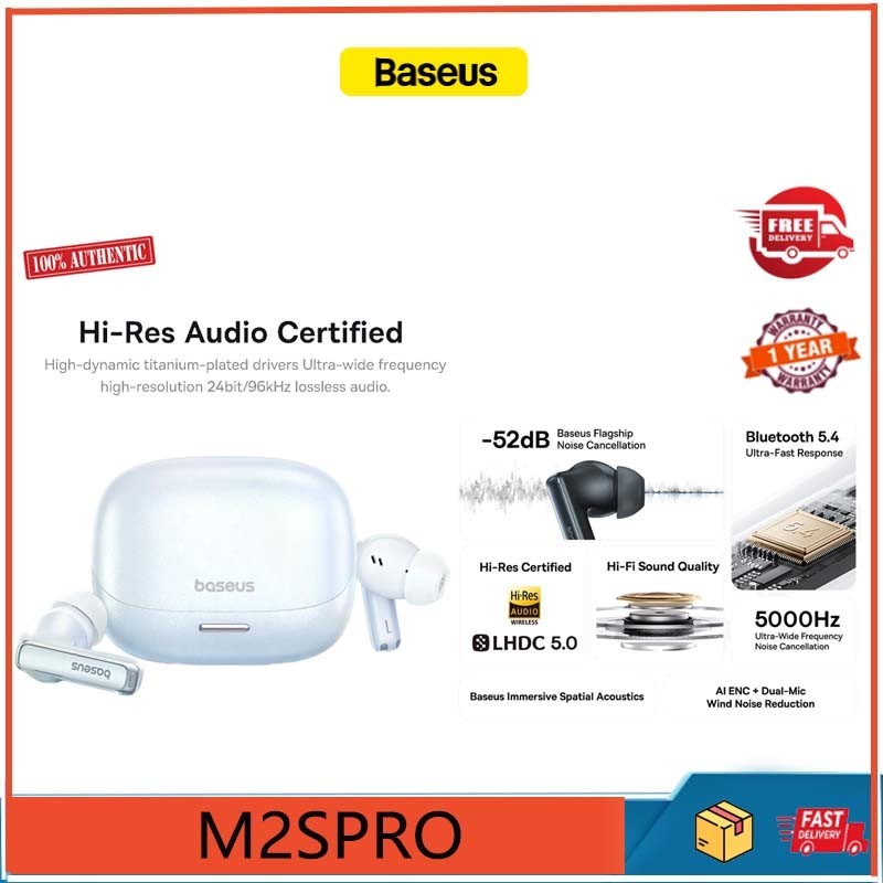 หูฟังไร้สาย Baseus M2S Pro อุปกรณ์ตัดเสียงรบกวนแบบแอคทีฟ บลูทูธ 5.4 เข้ากันได้กับเสียงเชิง ...