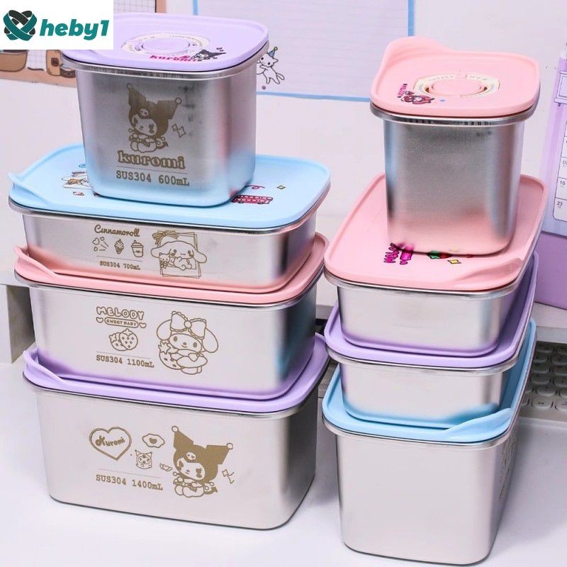 【ลดราคา】กล่องใส่ขนม Hello Kitty 304 สแตนเลส 1100 มล. Sanrio Cinnamoroll Miniso กล่องเบนโตะปิด ...
