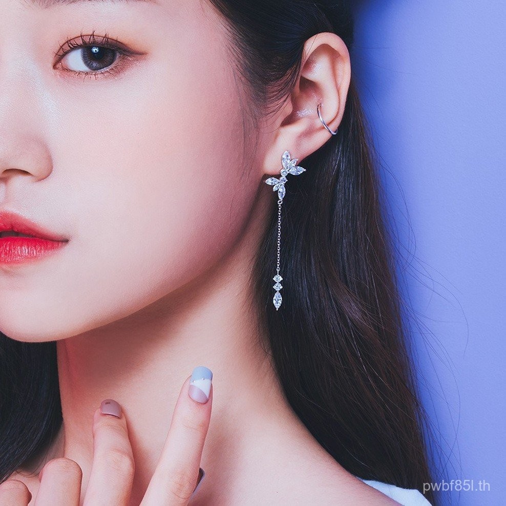 ต่างหูยาวแบบพู่ E041 ลีจีอึน ลดขนาดใบหน้า คลิปหูแบบมอสคคูลแบบรวมสำหรับ ...