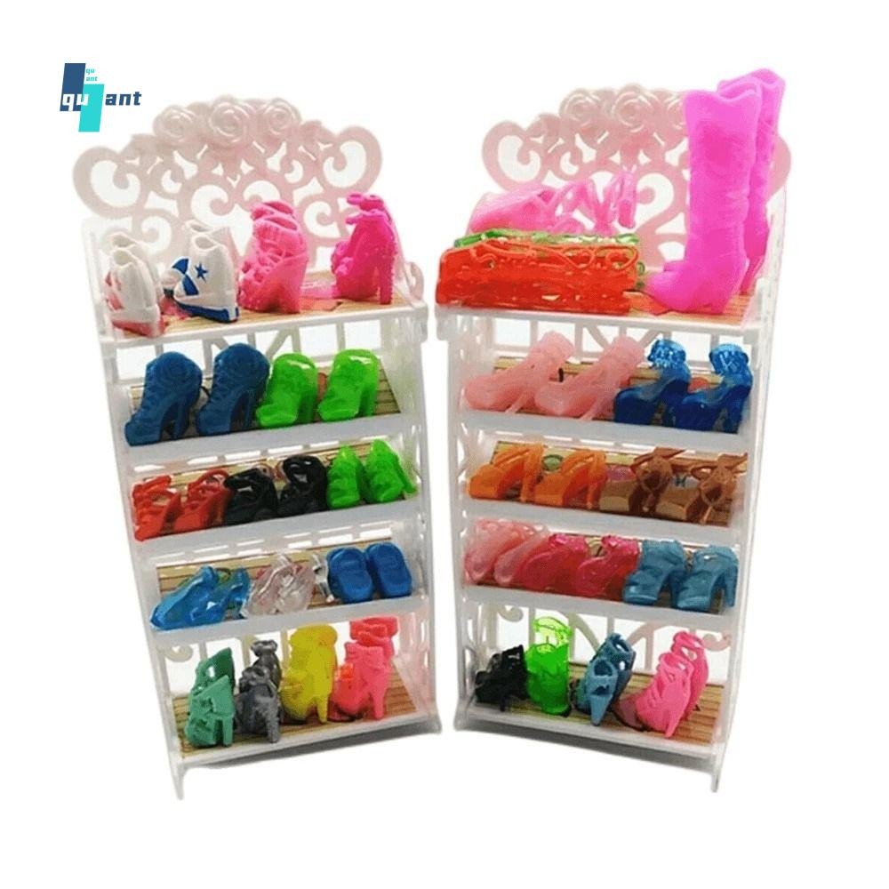 Quantumsky รองเท้า Rack ของเล่นเด็กของเล่นสาวเฟอร์นิเจอร์ขนาดเล็กพลาสติกสีขาว 1/6 ตุ๊กตารองเท้า ...