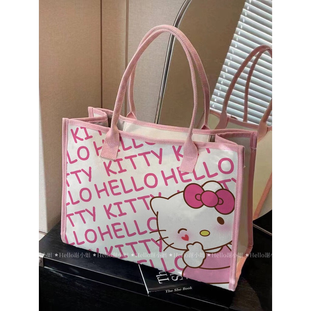 Hello Kitty Tote Bag กระเป๋าสะพายผ้าแคนวาส - Kawaii Aesthetic Large ...