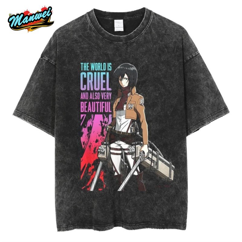 Manwei - ญี่ปุ่นอะนิเมะโจมตีไททัน Mikasa พิมพ์ล้างเสื้อยืดผู้ชายมังงะ ...