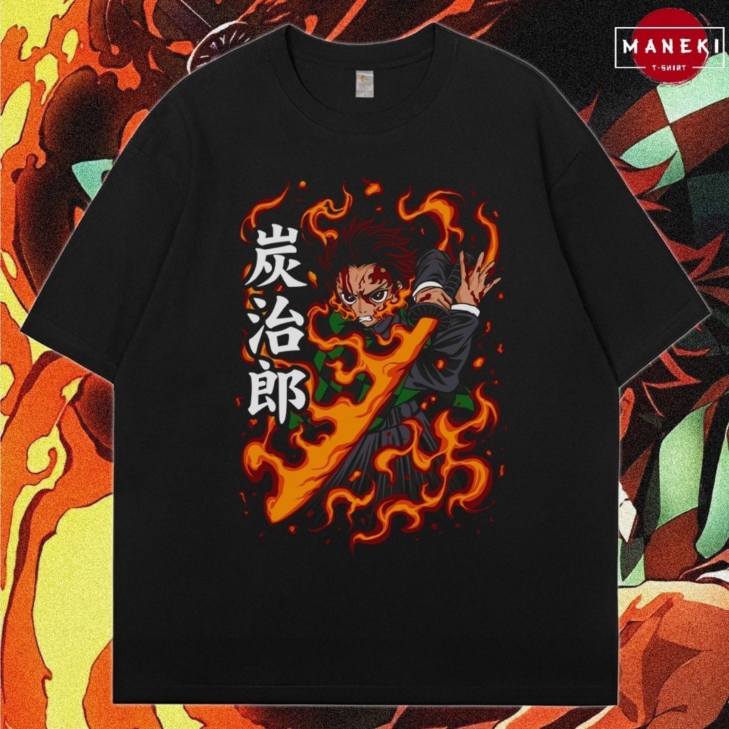 เมย์ a คอกลม ทรงหลวม DFลายอนิเมะ DEMON SLAYER ANJIRO สีดำ ทันจิโร่ ดาบ ...