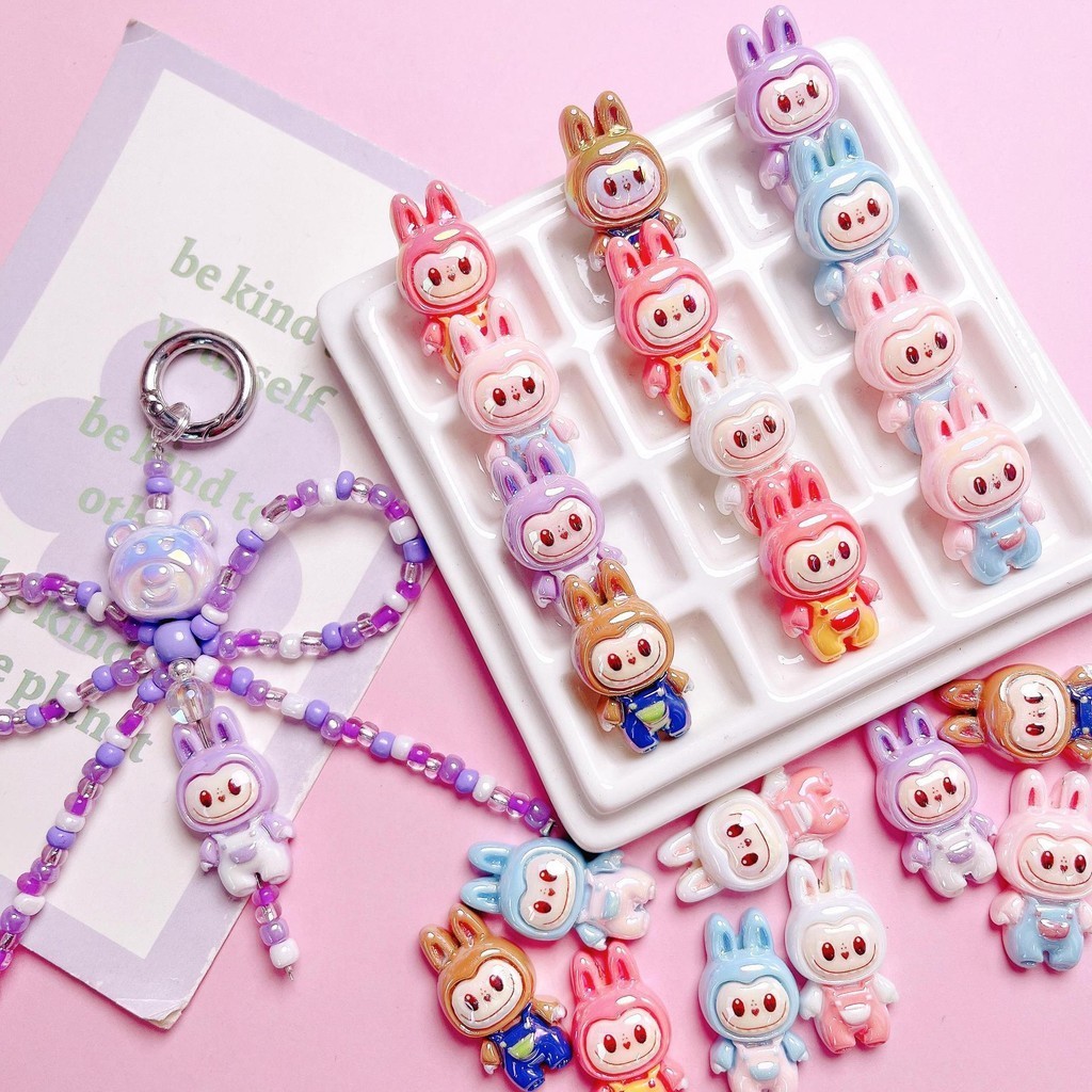 Labubu UV ชุบการ ์ ตูนเรซิ ่ นหลวมลูกปัด DIY โทรศัพท ์ มือถือพวงกุญแจ ...