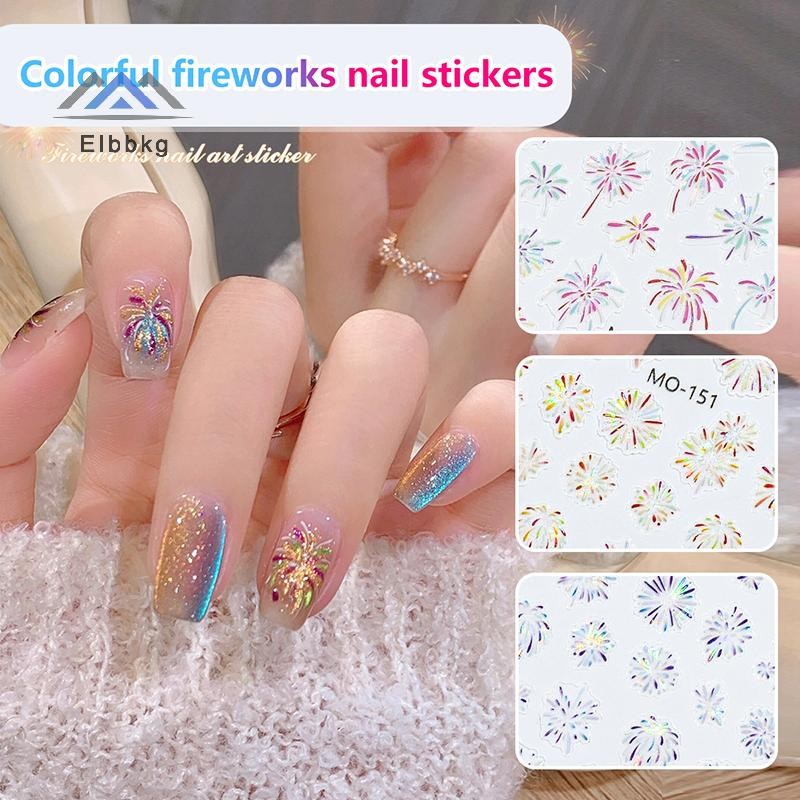 Eibbkg 1 ชิ้นเลเซอร์พลุสติกเกอร์เล็บ 3D Self-Adhesive Blooming ดอกไม้ไฟ ...