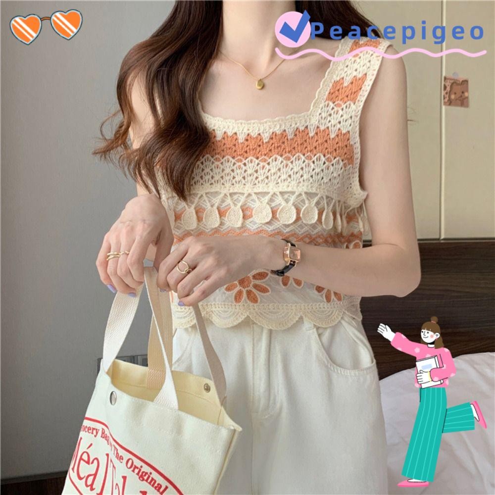 Peacepigeo เสื้อครอป, เย็บปักถักร้อยรูปแบบ Retro เสื้อแขนกุด, โครเชต์หรูหราถักเสื้อกล้ามโบฮีเมีย ...