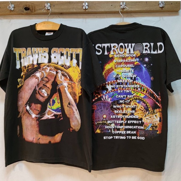H Travis Scott AstroWorld Label Pro Club USA เสื้อยืด软面乐衬衫夹克专用夹克Travis ...
